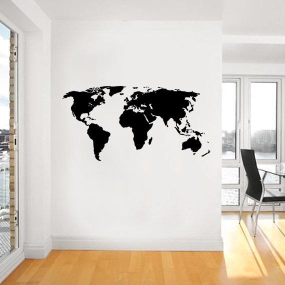 size- 4 x 2 feet- WORLD MAP WALL STICKER, decal, vinyl for boys, girls ...
