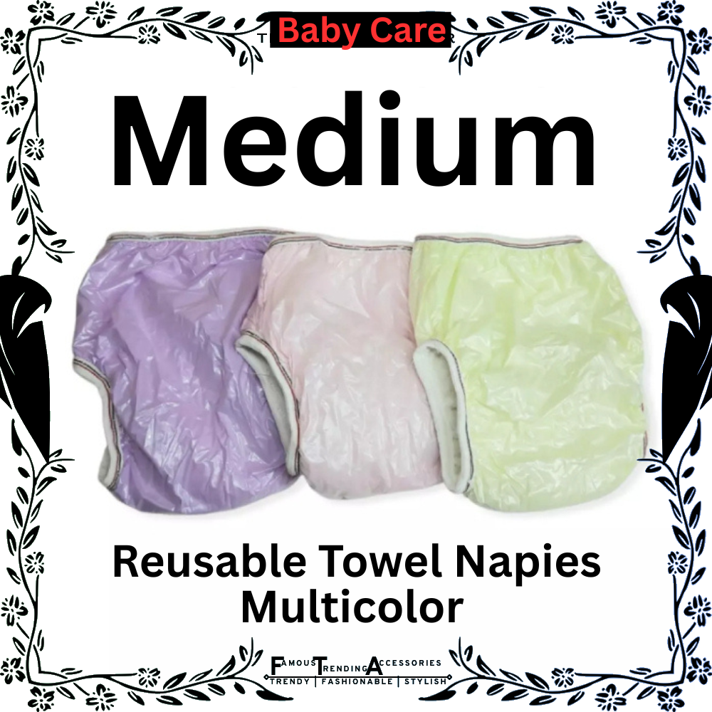 Pack of 3 Baby Washable Nappy Set - Waterproof Plastic Inner with Soft ...