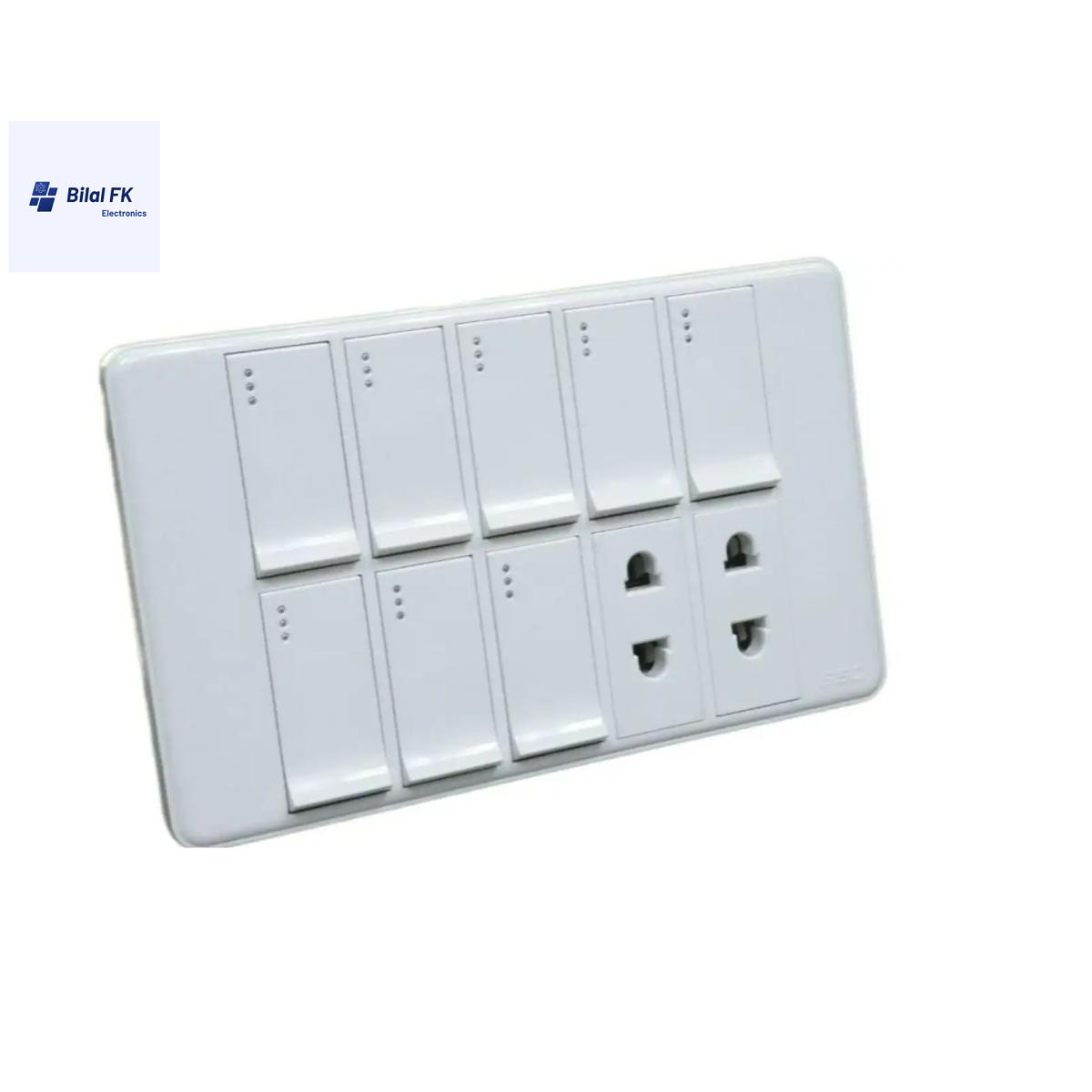8-Gang ECM Metal Switch Board with 2 Sockets | Daraz.pk