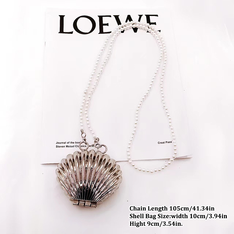 Metal Shell Bag Mini Lipstick Bag Pearl Chain body Bag Shoulder Bag ...