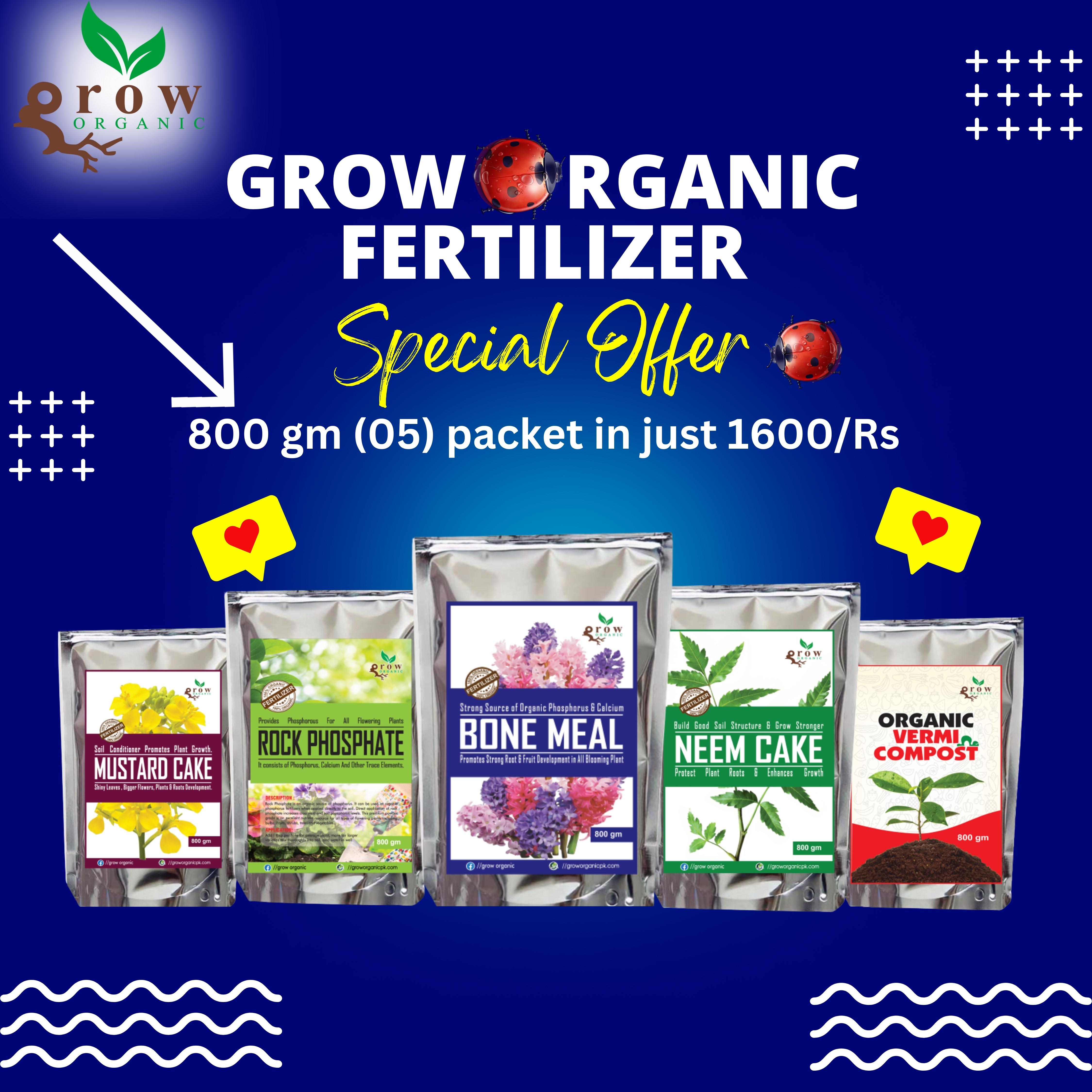 pack of 5 organic fertilizer ( Neem cake, Bone meal, Mustard cake, Rock ...