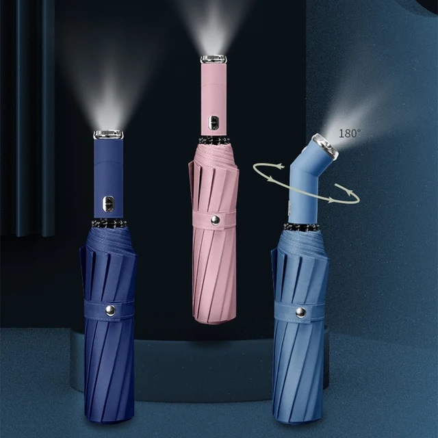 Automatic Folding Umbrella With LED Light Portable Sunny Rainy ...
