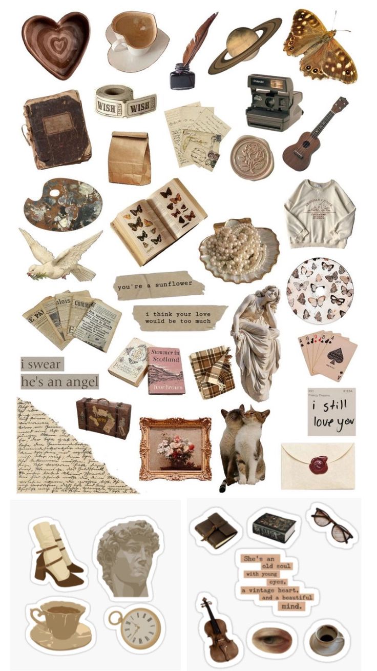 Vintage Brown theme Journaling Stickers, cute stickers, A5 uncut ...