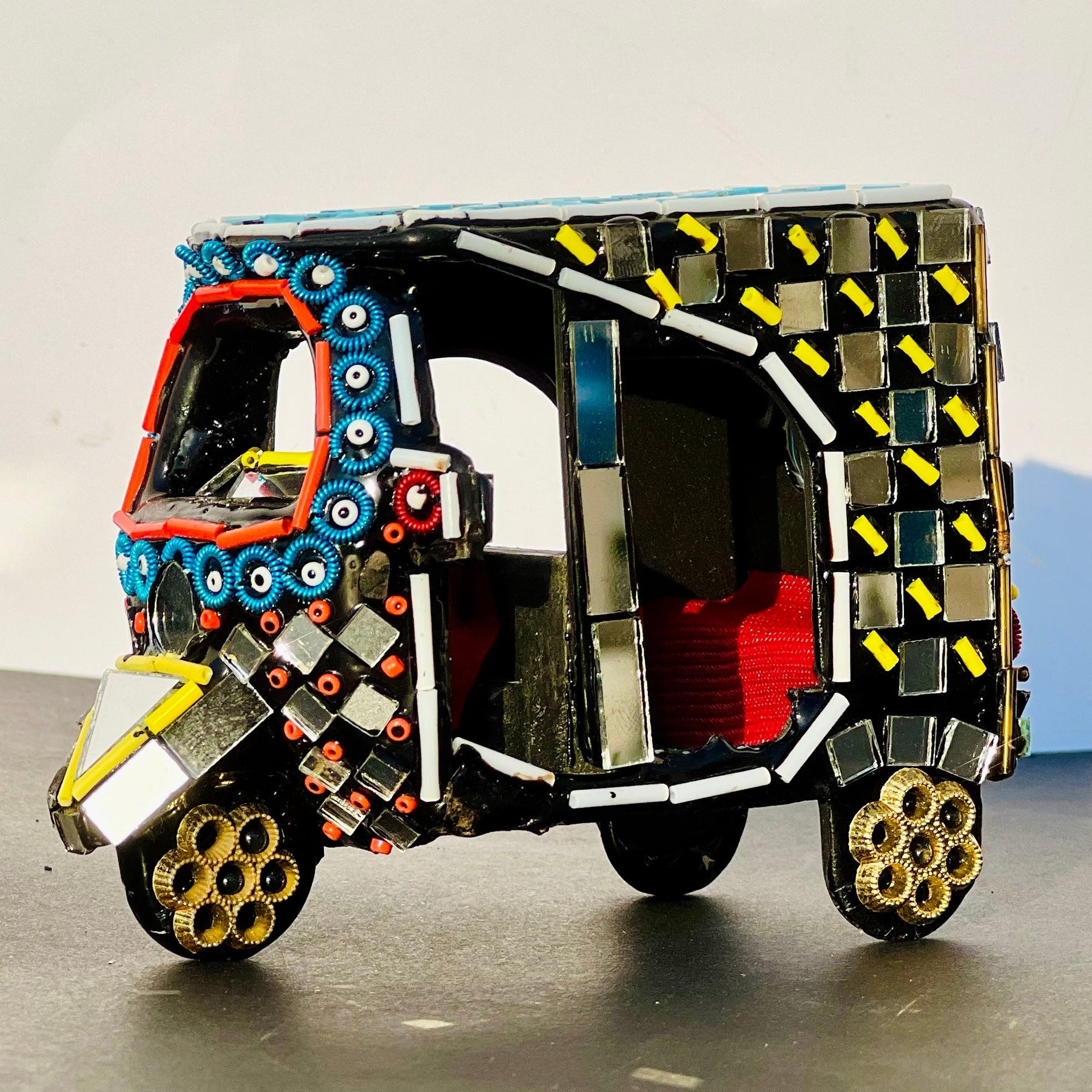 Miniature Rickshaw Model- Glass Work Table Decor Handcrafted Mirror ...