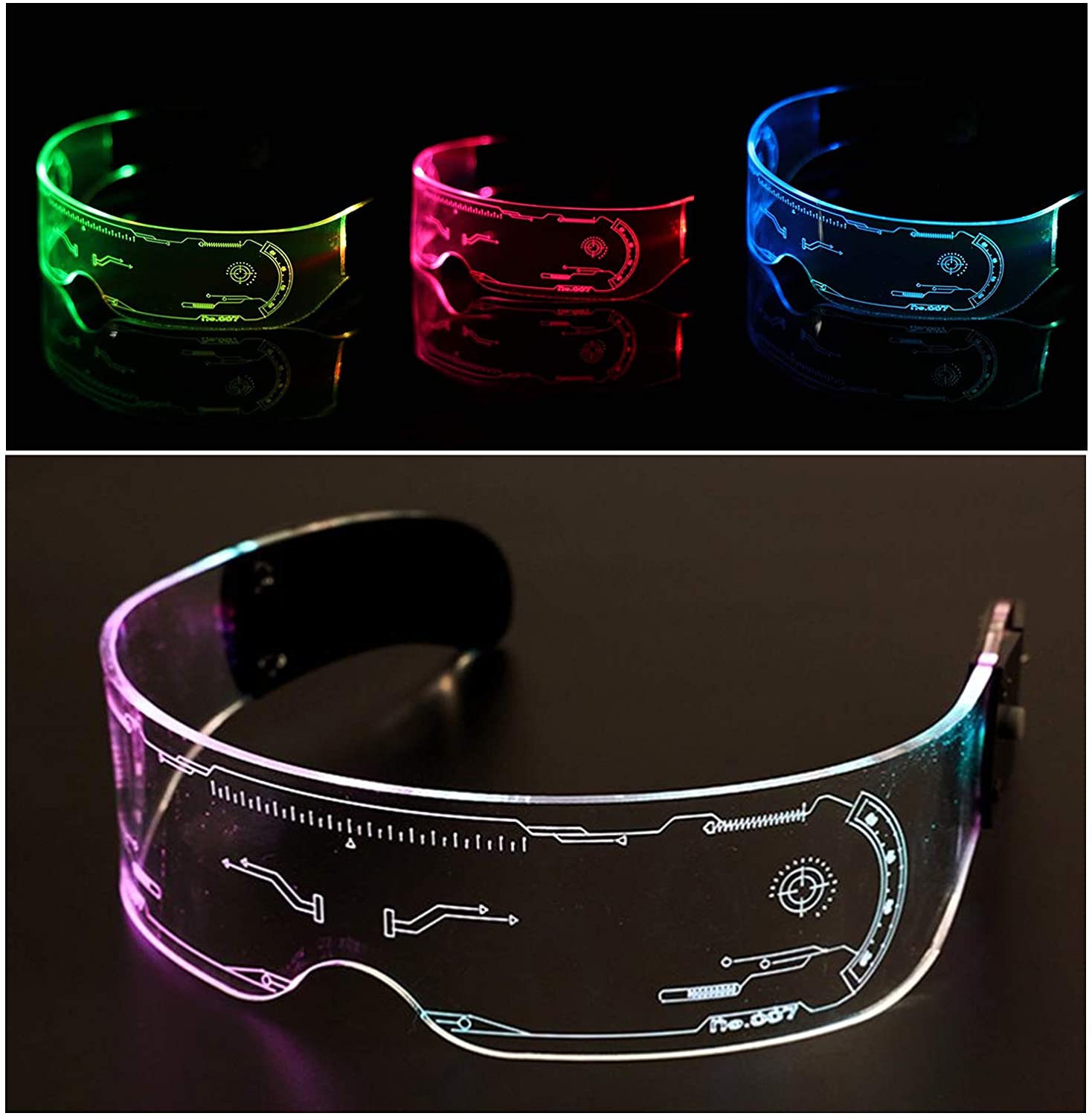 7 Color Decorative Cyberpunk Glasses Colorful Luminous Glasses LED ...