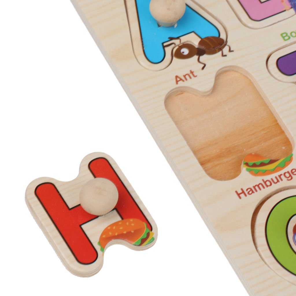 Wooden Puzzle Picture Board ABC Alphabet Vocabulary Wooden Jigsaw ...