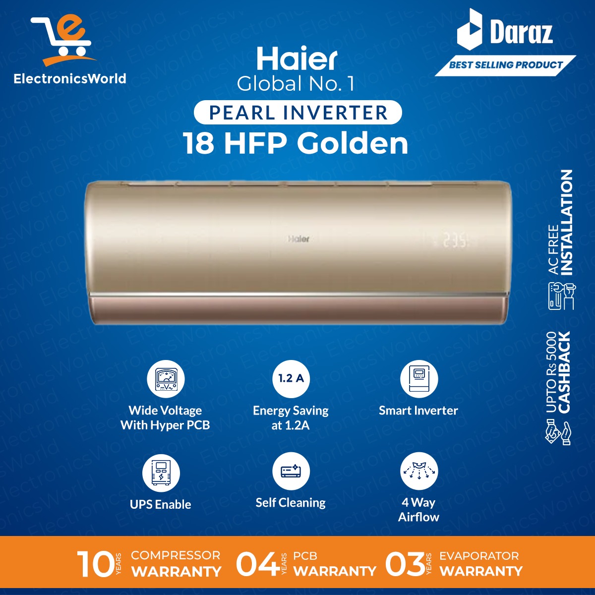 Haier 1.5 Ton DC Inverter - Pearl Inverter Series-Coloured Panel-WIFI Enabled-Golden Colour-HSU ...