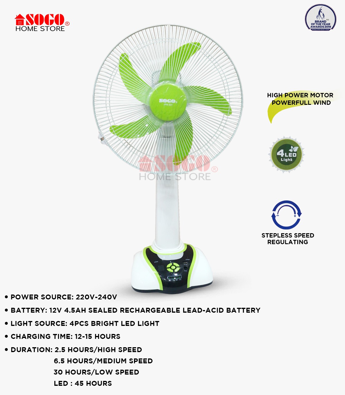 Sogo Rechargeable Table/Desk Fan JPN-631 | Daraz.pk