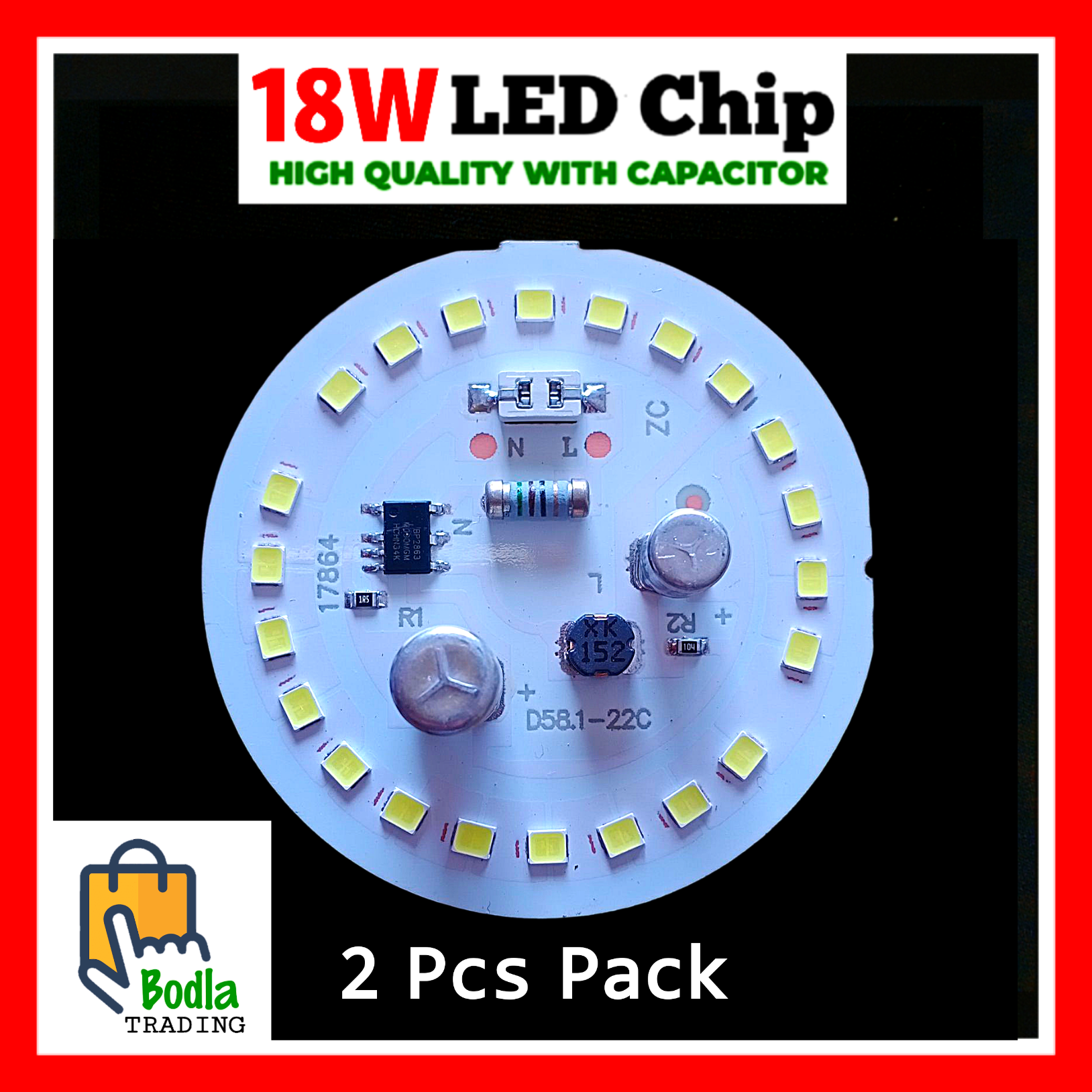 2 Pcs 18W LED Chip with Capacitor Driver AC 220V input - Light Colour ...