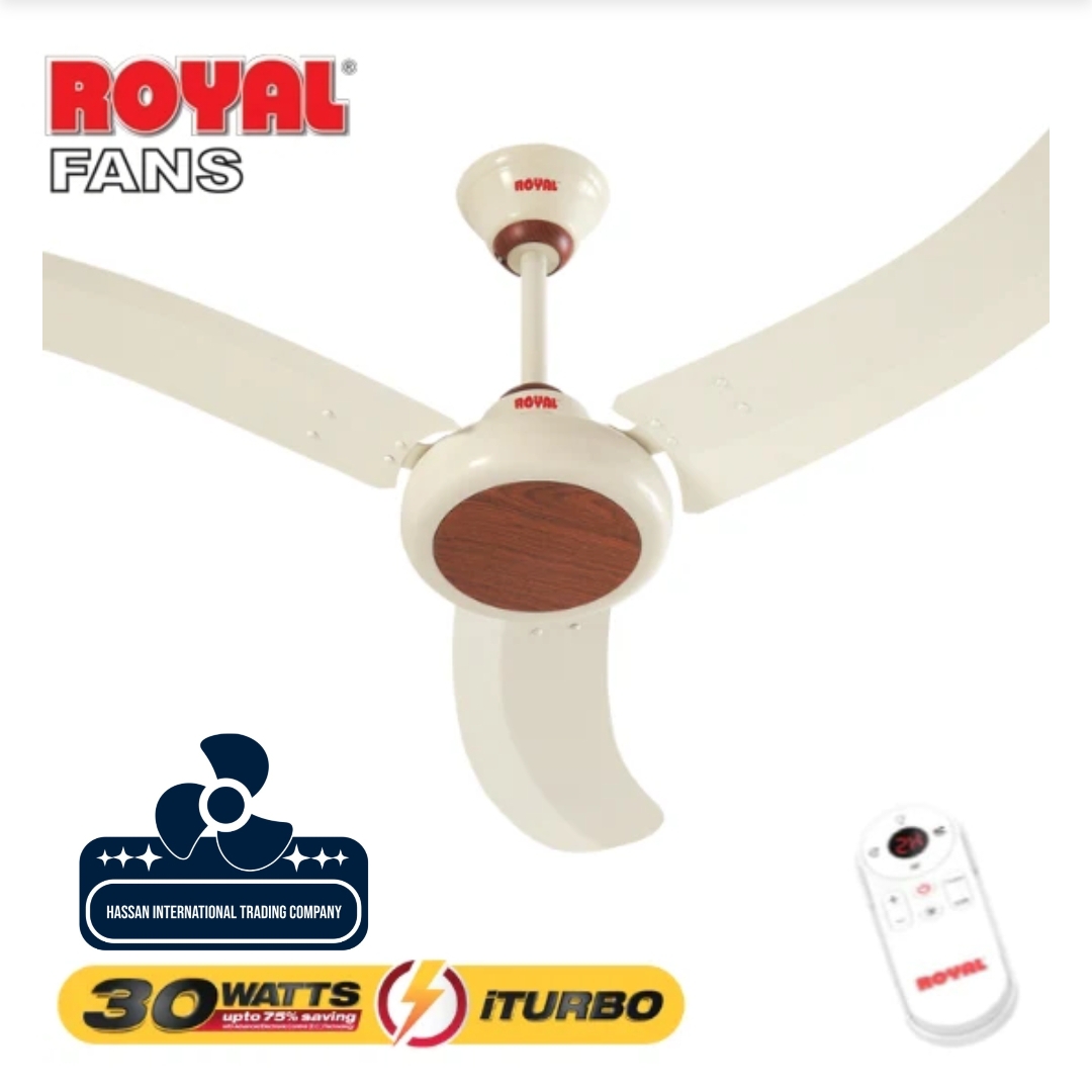 Royal Fan Ceiling 56 inch I Turbo 30 Watt Inverter Gallant Model Offwhite Dark Wood Pure Copper ...