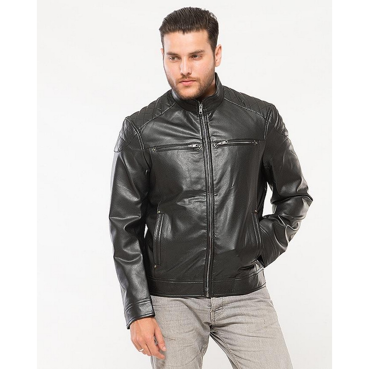 Black Faux Leather Jacket - D19 | Daraz.pk
