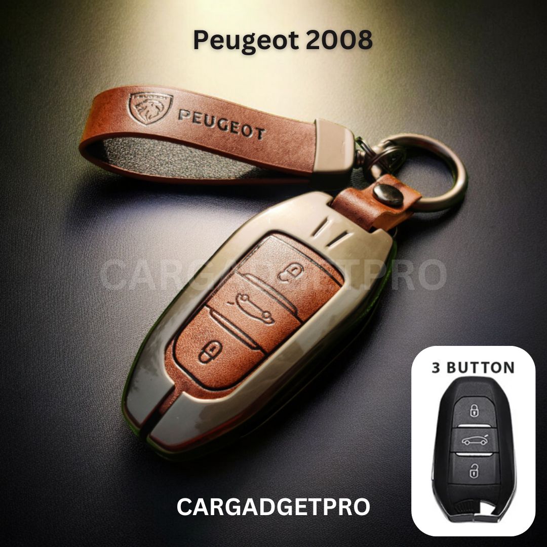 Peugeot 2008 Leather Zinc Alloy Key Cover with Keyring / Key Chain ...