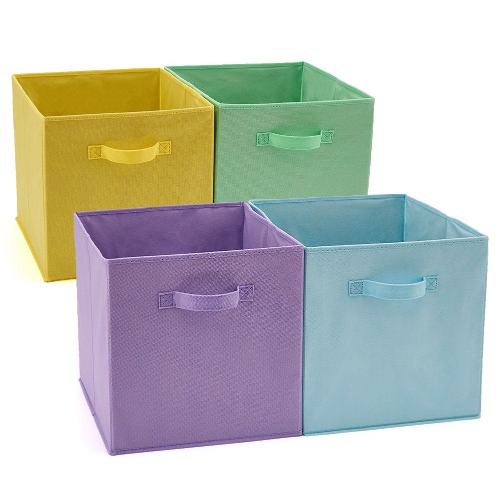 Pack of 4 Foldable Fabric Storage Box Square Bins Cloth Organizer ...