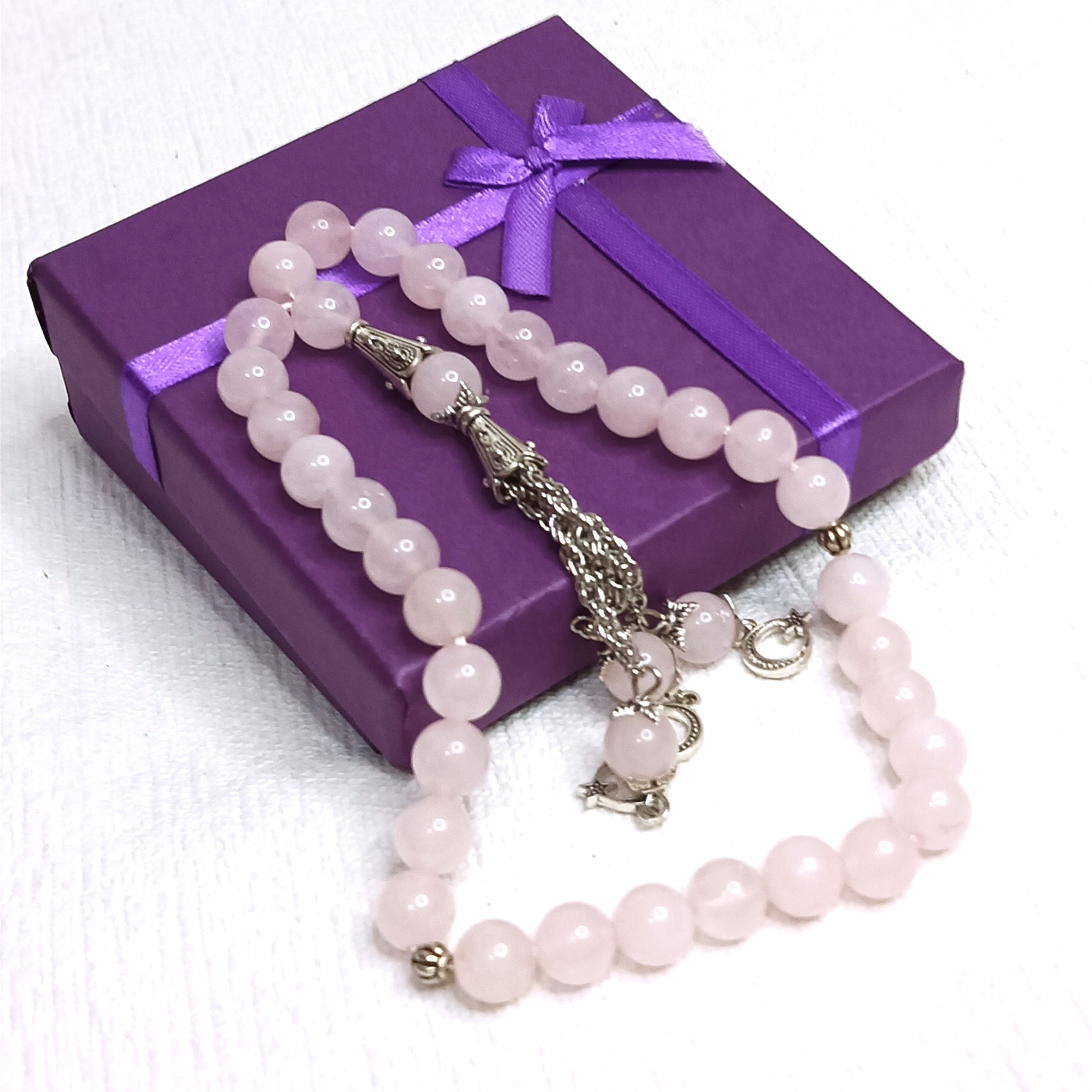Natural Rose Quartz Stone Tasbih 33 beads Muslim women men rosary ...