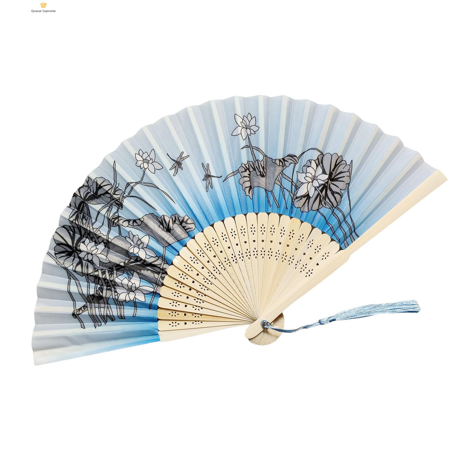 Quasar Bamboo Imitation Silk Fan Chinese Style Bamboo Hand Fan with ...