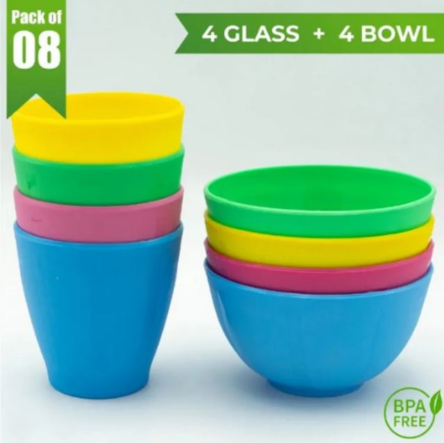 High quality Plastic Bowls and Glass Set 4 + 4 Plastic Glass Set ...