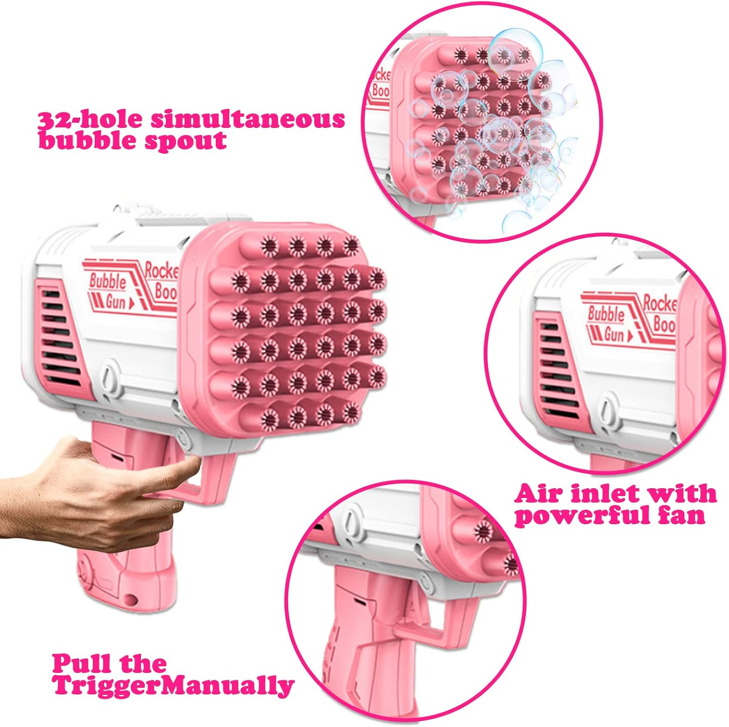 Bubble Gun - 32-Hole Automatic Bubble Machine, Bubble Launcher Blaster, Fun Bubble Maker for ...
