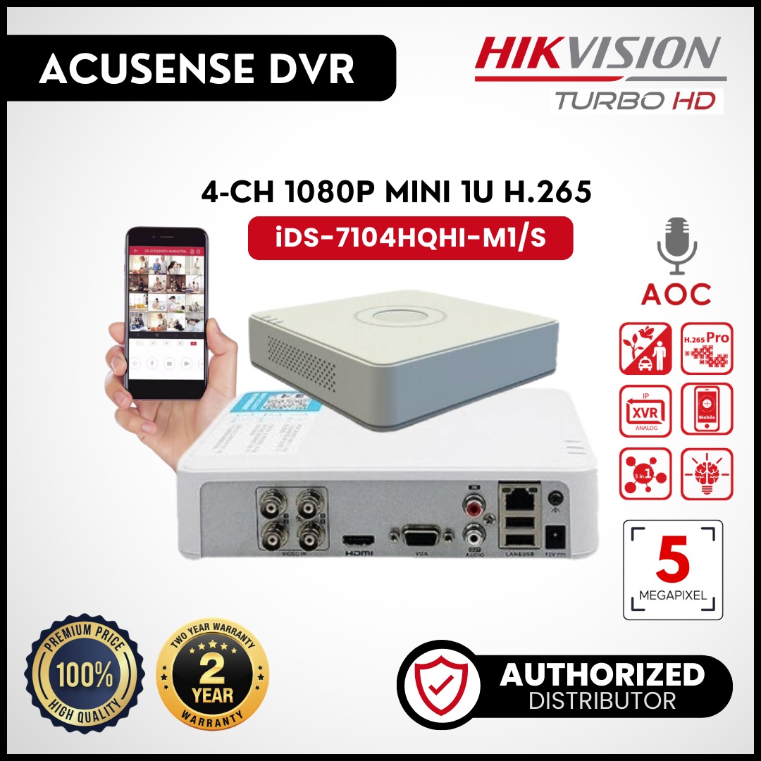 HIKVISION DS-7104HQHI-M1/S 4-ch 1080P Mini 1U H.265 AcuSense DVR -Turbo ...
