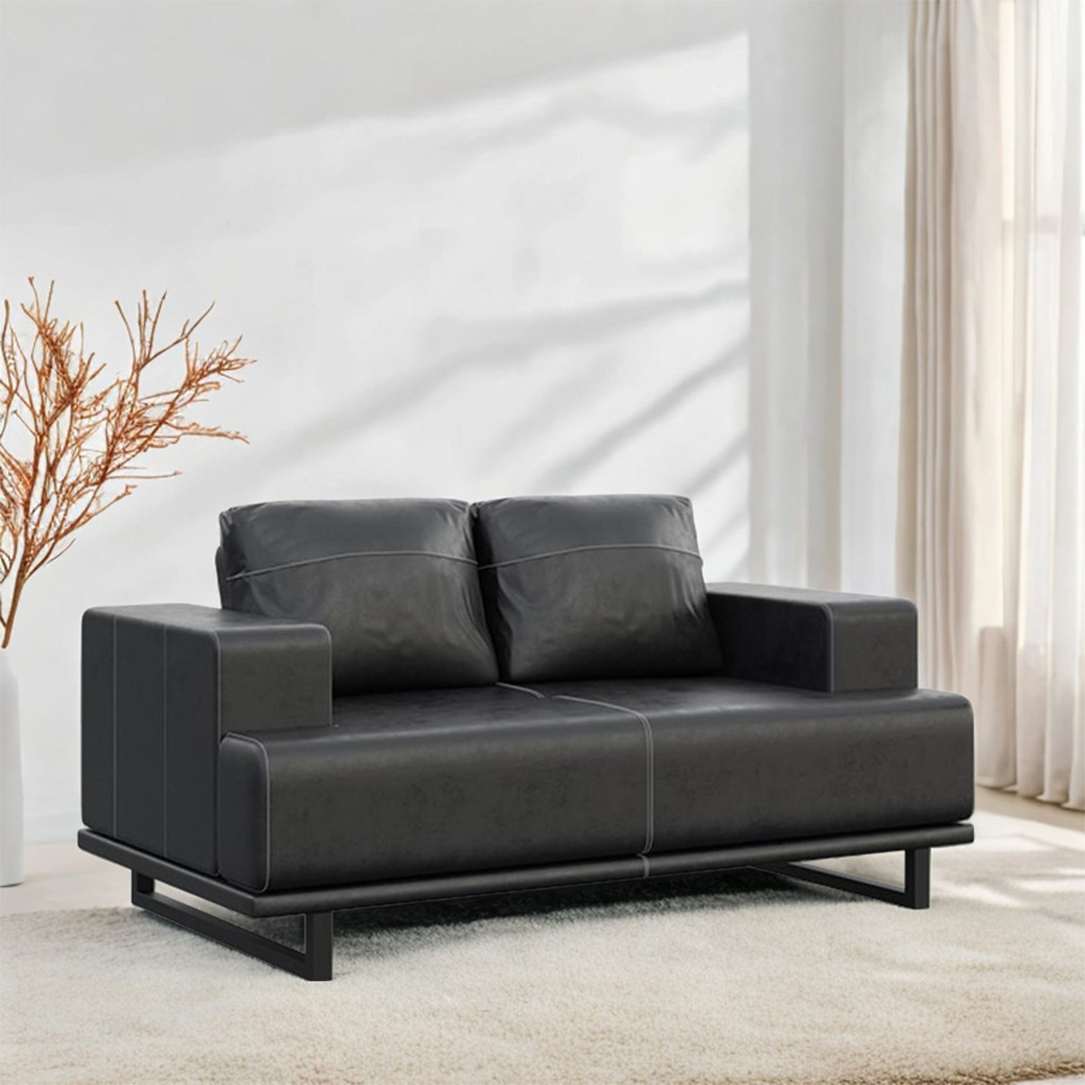 INTERWOOD Sofa Astor 2 Seater In Black Leatherette - Secure delivery + Installation (Karachi ...