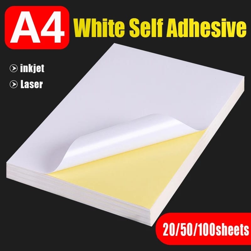 20 50 Sheets A4 White Self Adhesive Sticker Label Glossy Surface Paper 20 50 Sheets A4 White Self Adhesive Sticker Label Glossy Surface Paper