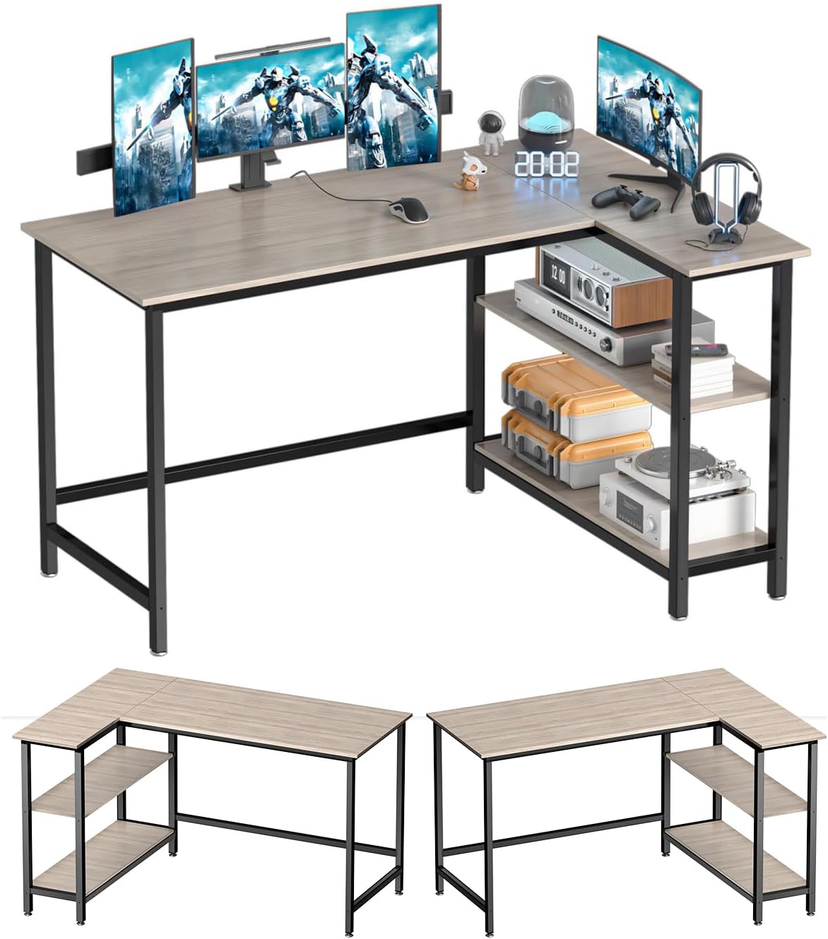 L Shaped Computer Desk - Home Office Desk with Shelf, Gaming Desk ...