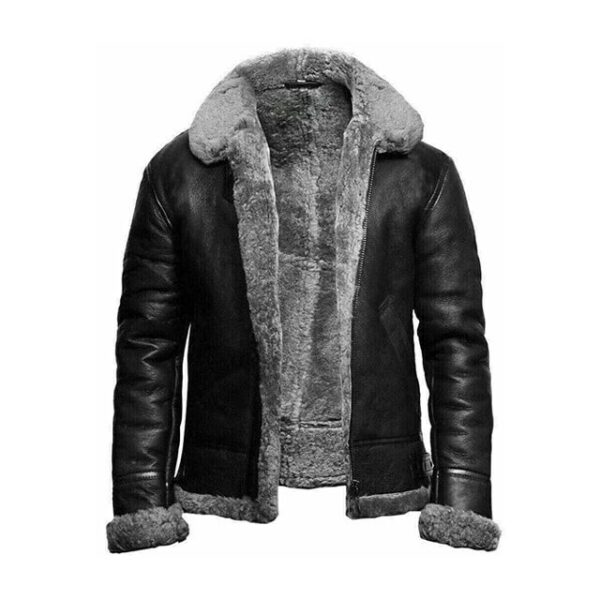 Black Shearling Leather Jacket For Men | Daraz.pk