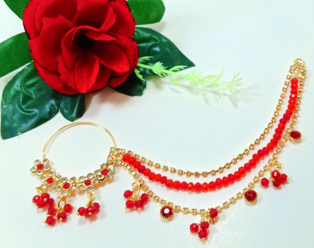 Artificial bridal golden nose ring Nath Long lasting polish crystal ...