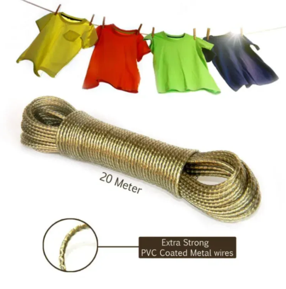 20 Meters Cloth Drying Ropes, PVC Coated Steel Anti-Rust Wire Rope with ...