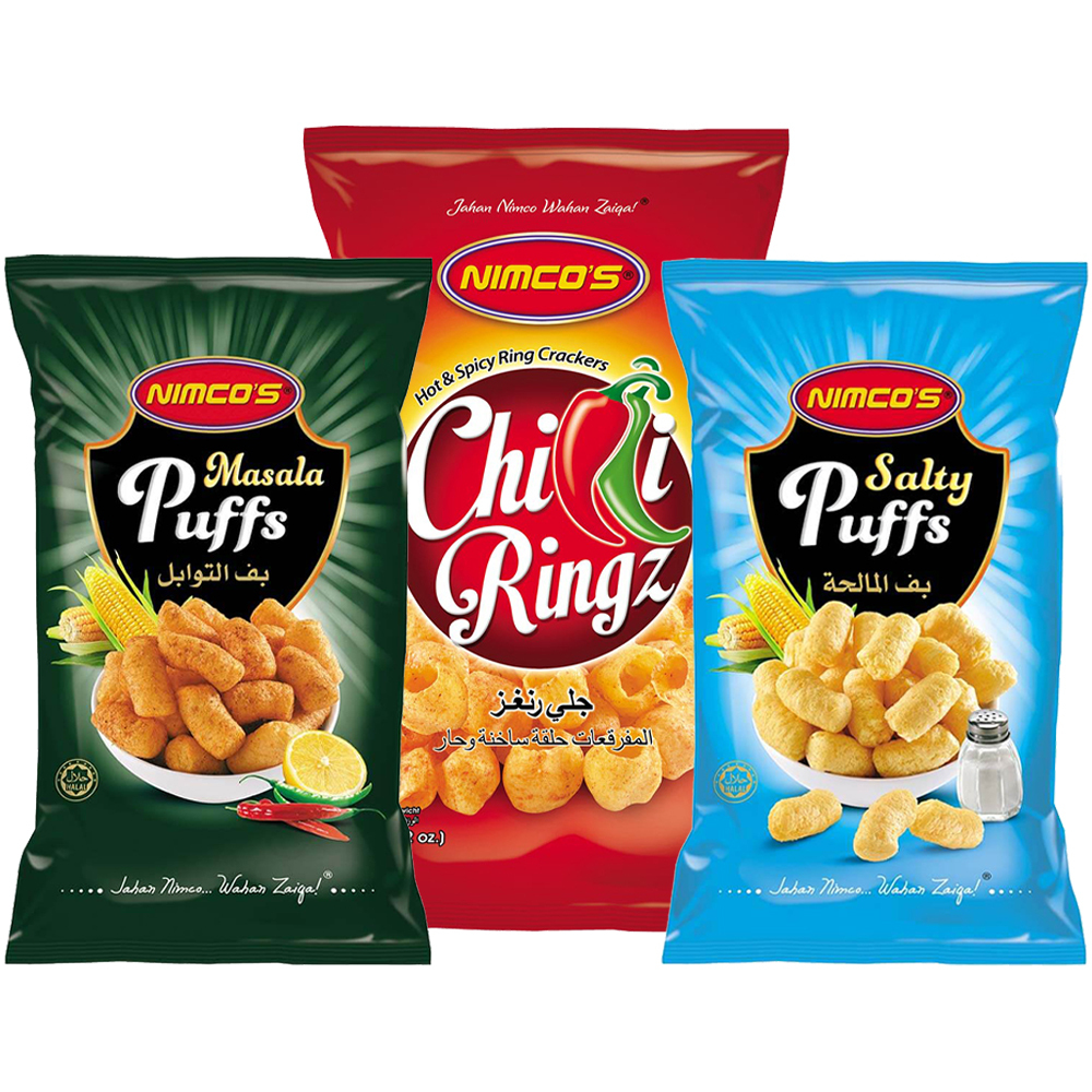 Nimco's Snacks Puffs Spicy , Puffs Salty , Chili Rings Pack of 3 | Daraz.pk