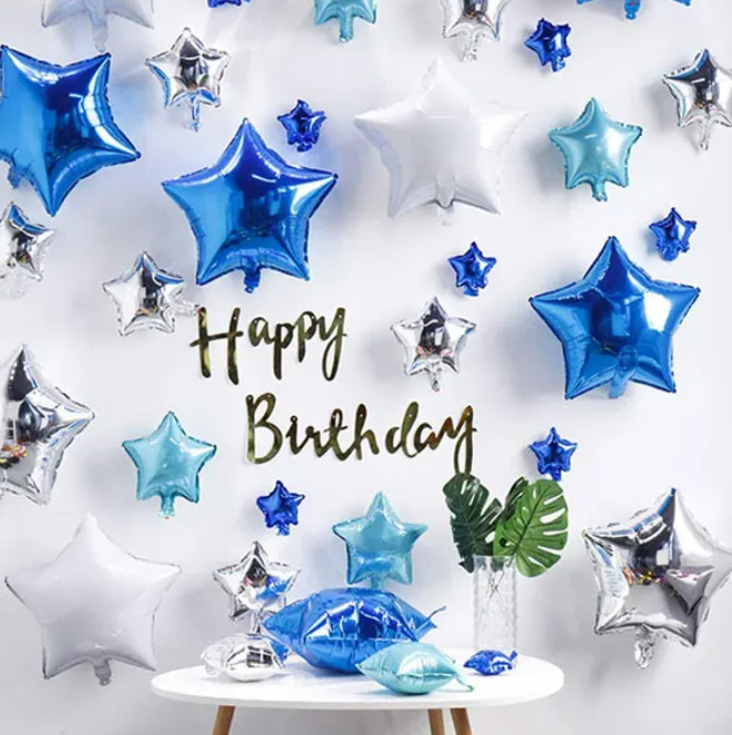 Happy Birthday Card Banner with Star Foil Balloons Set for Birthday ...