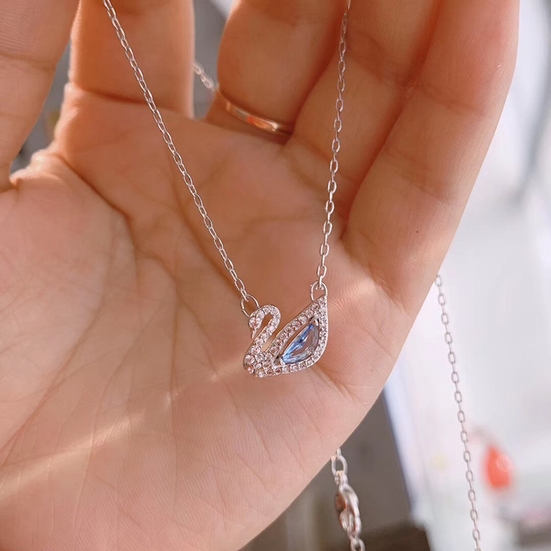 SNPQ Blue Pink Swan Necklace For Women Simple And Elegant Triangle ...
