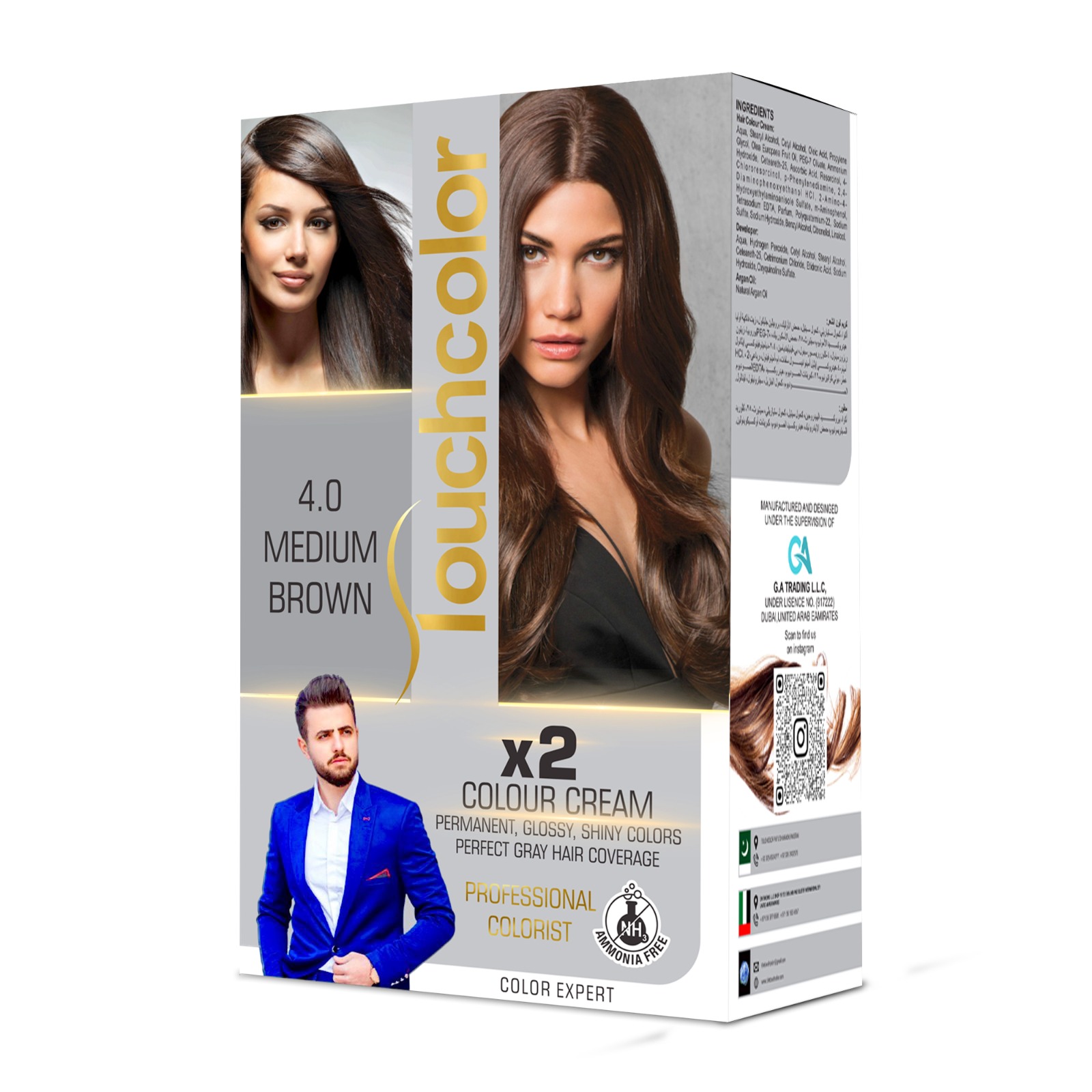 Touchcolor Premium 2 Tubes - 4.0 Medium Brown Hair Color Natural Hair ...