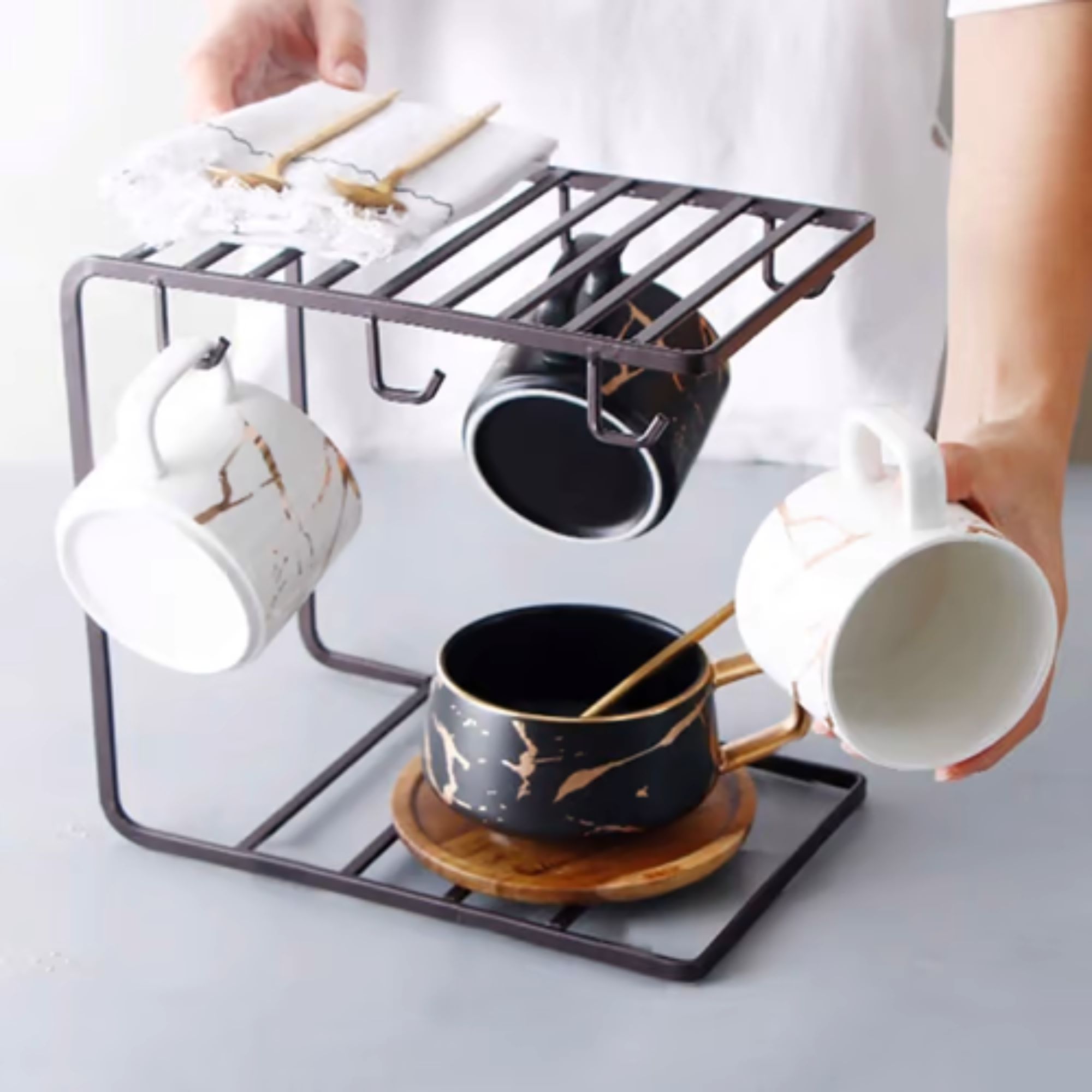 6 Cups Mug cup Stand Holder Cup Drying Rack Shelf Bottle Cup Hanging ...