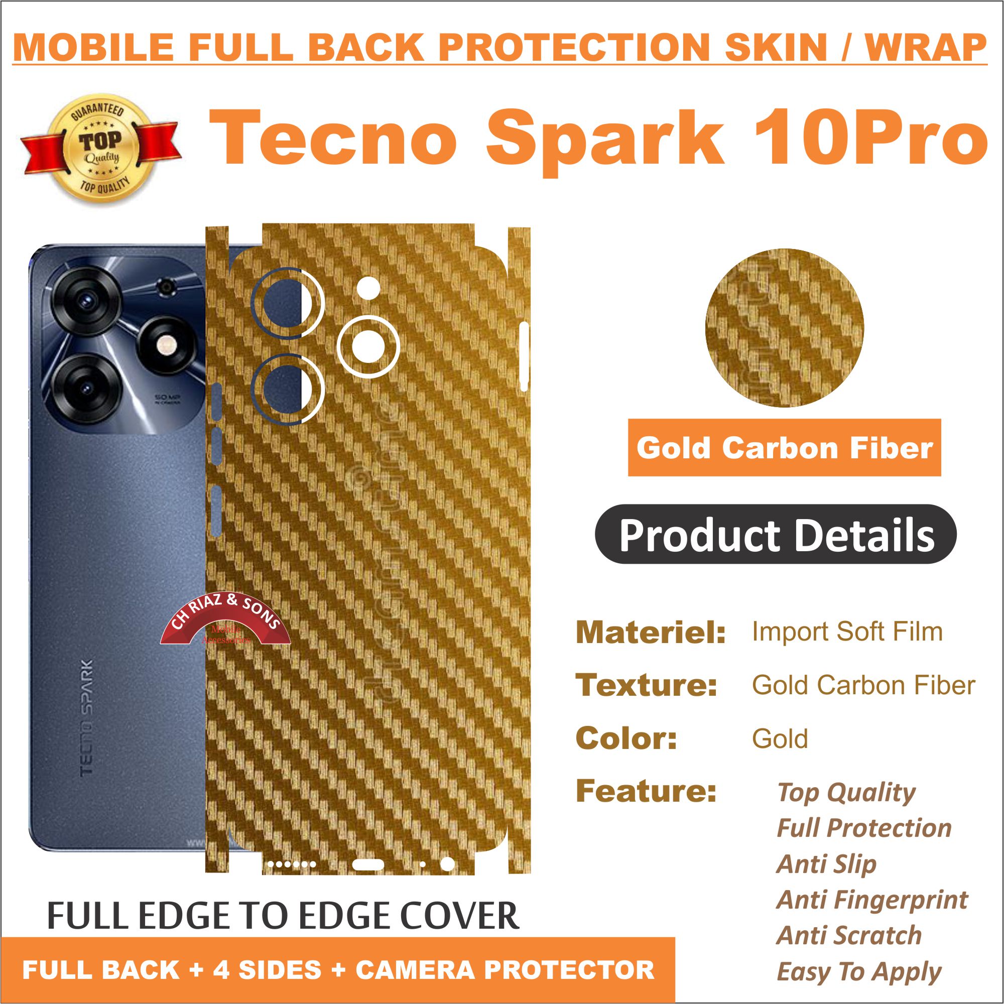 TECNO Spark 10 Pro FULL BACK 360 premium Protection Skin Wrap Full ...
