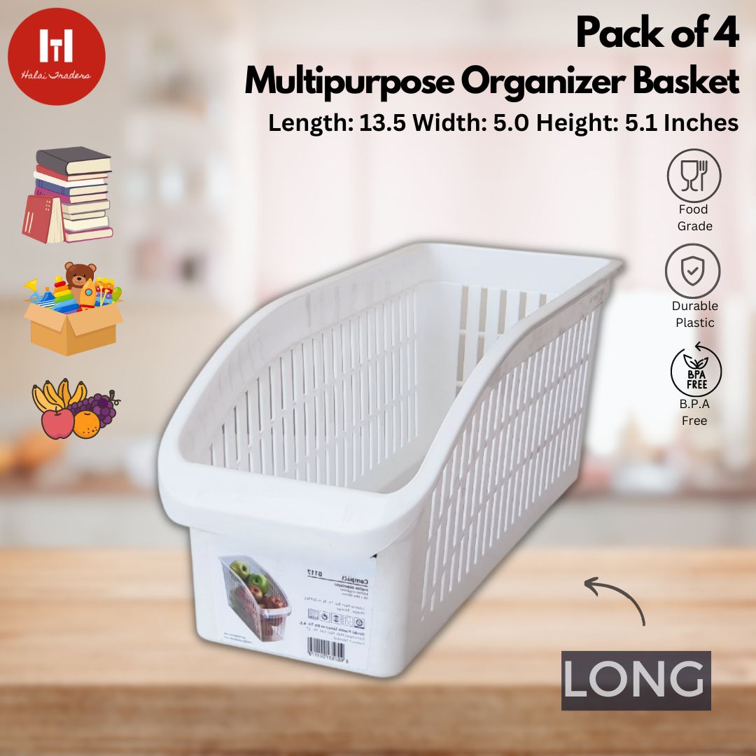 Plastic Basket- Pack of 4- Fruits Vegetable Storage, Compact Kitchen Organizer, Picnic Basket ...