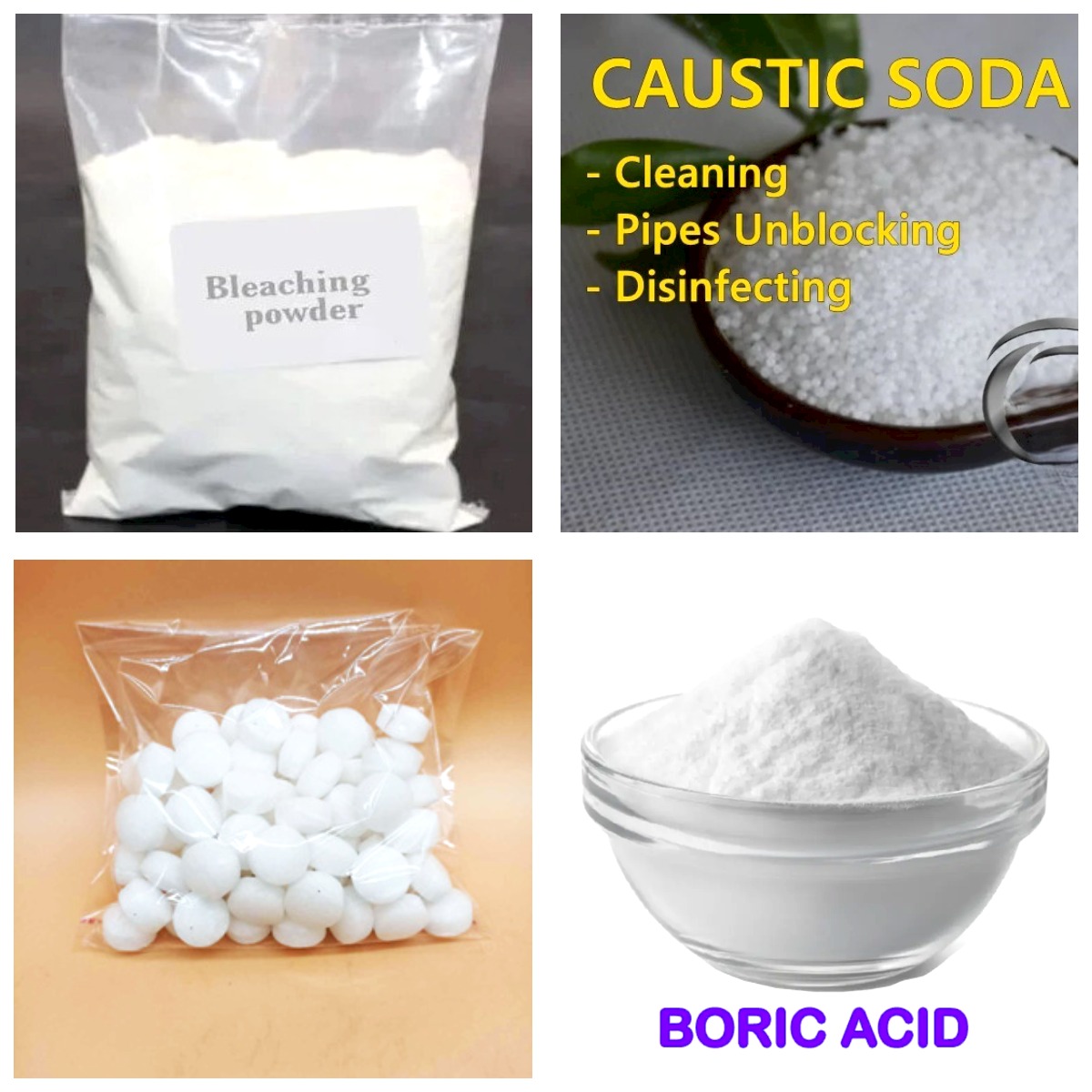Bleaching Powder 1kg + Caustic Soda 1kg + Phenol Goli 500gm + Boric ...