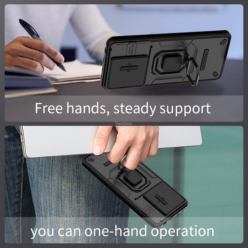 Vantime for Xiaomi Redmi Note 14 Pro+ Plus 5G Hard Case Sliding Lens Protector Stand Back Cover ...