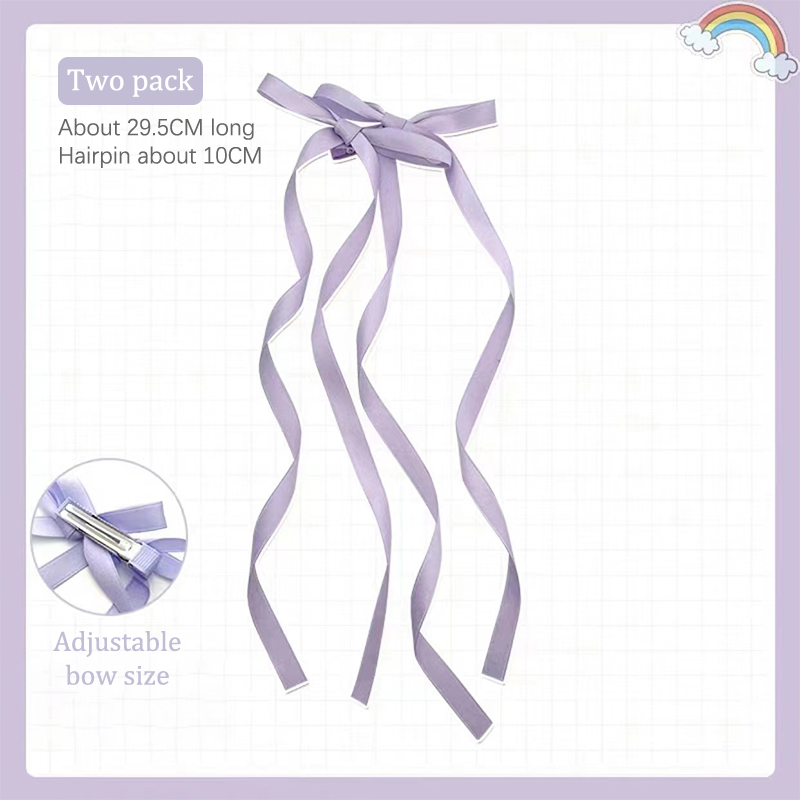 2Pc Ribbon Long Bow Hair Claw Side Clips for Women Girls Kids Hairpin ...