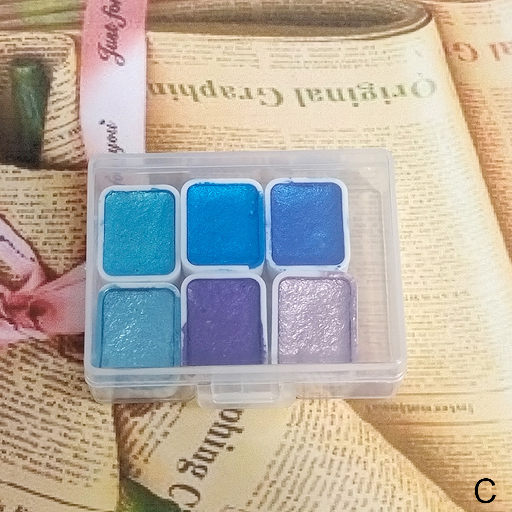 SF 6Color Shimmer Solid Watercolor Set Retro Painting Pearlescent Metal Candy Colors Set for Art ...