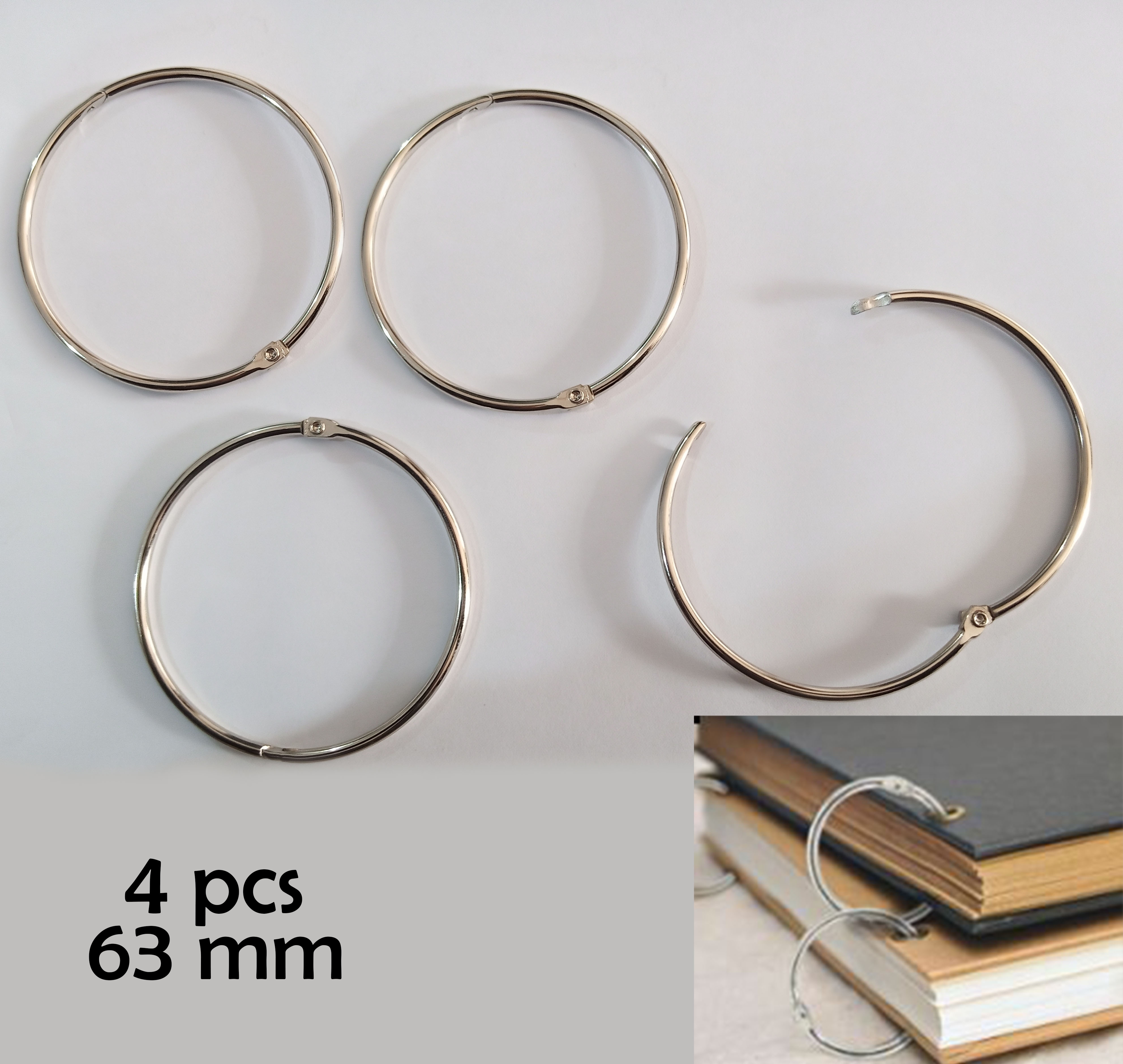 63mm Ring / 4 pcs Silver Metal Scrapbook Lock Ring / Book Ring / Binder ...
