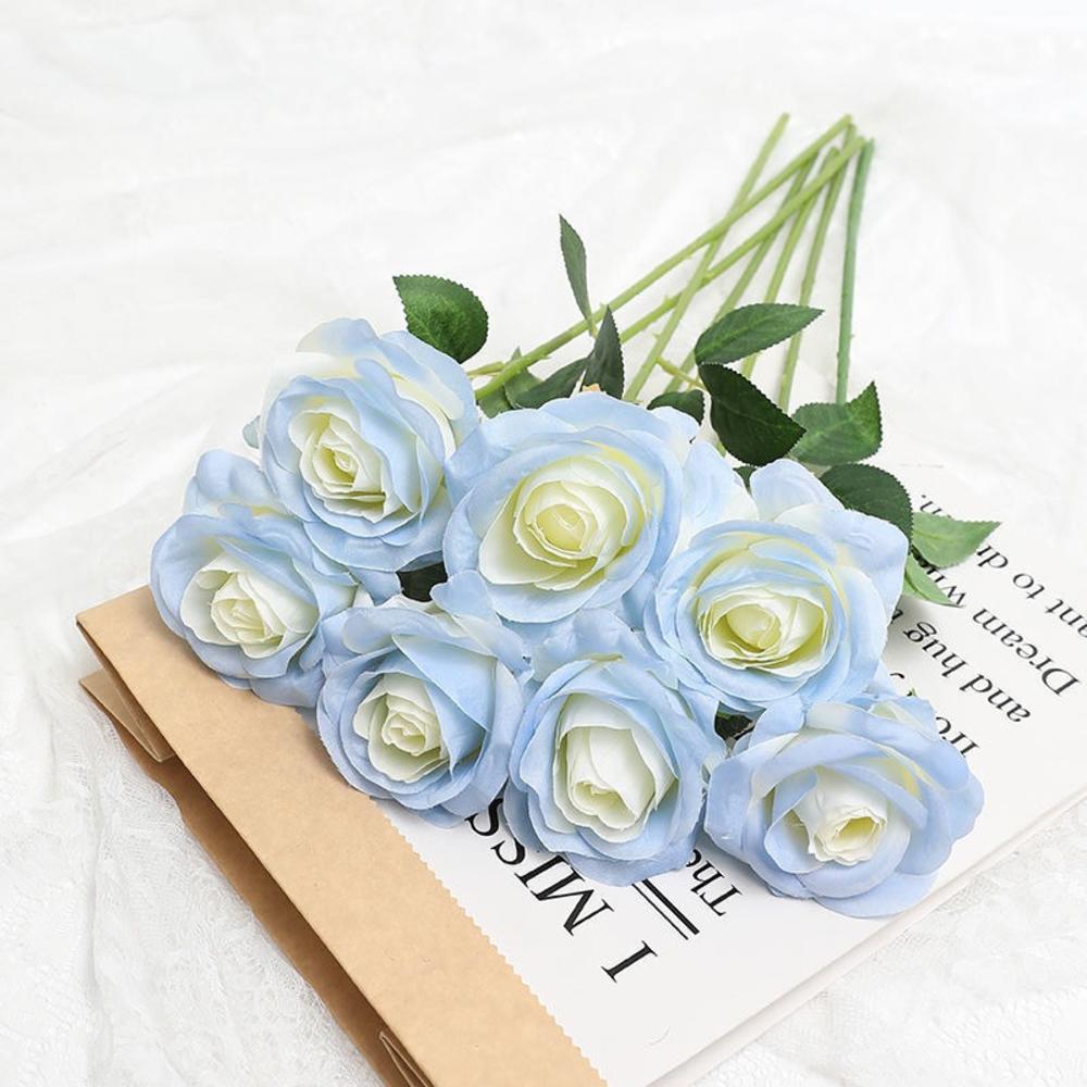Simulated Single Crushed Ice Blue Rose Valentine's Day Silk Fake Flower ...