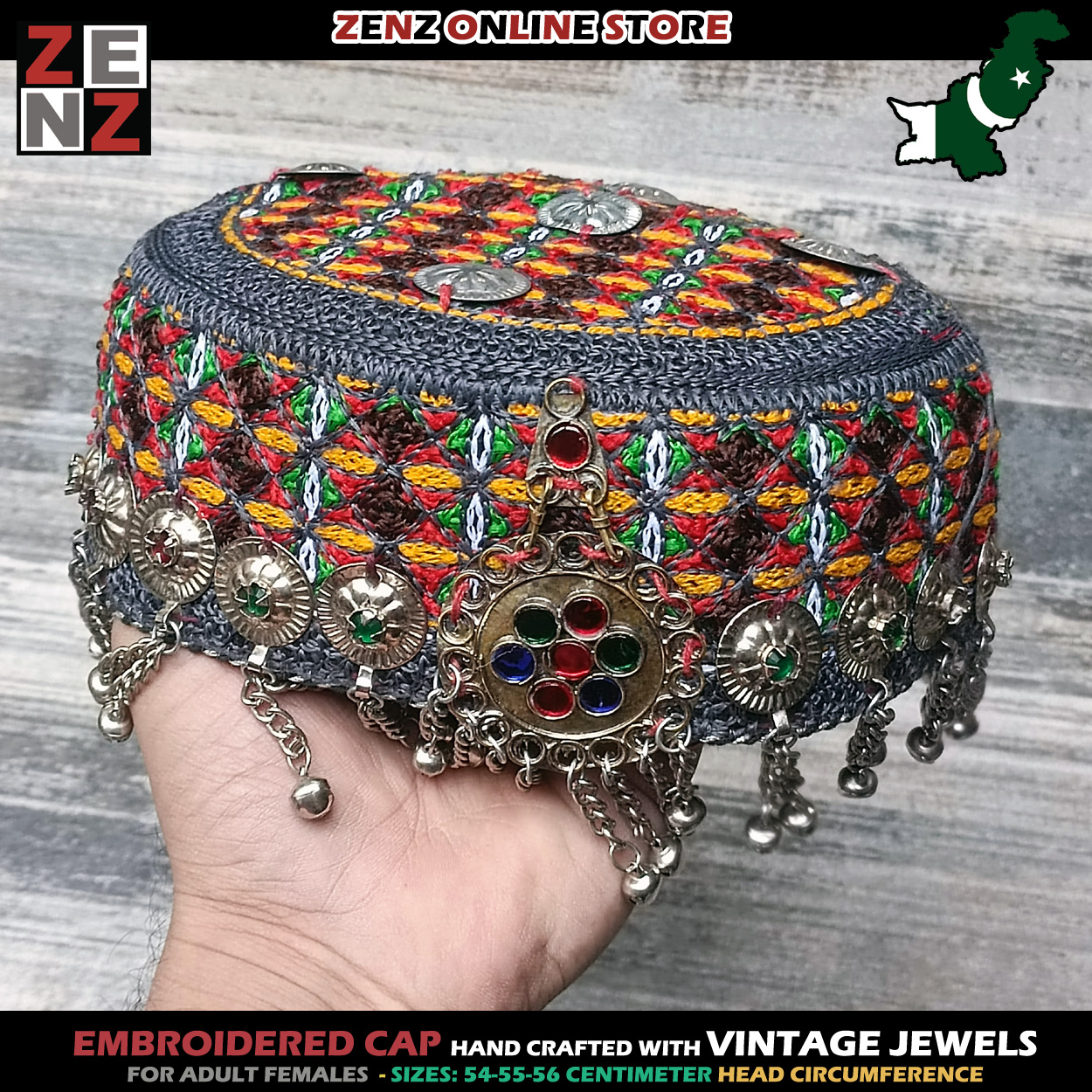 Afghan Turkish Pakistani Traditional Wear Embroidered Cap Topi with ...