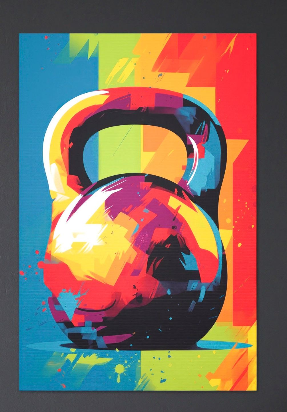 Gym Artwork Painting Print Dumbbell & Kettlebell, Colorful Pop Art ...