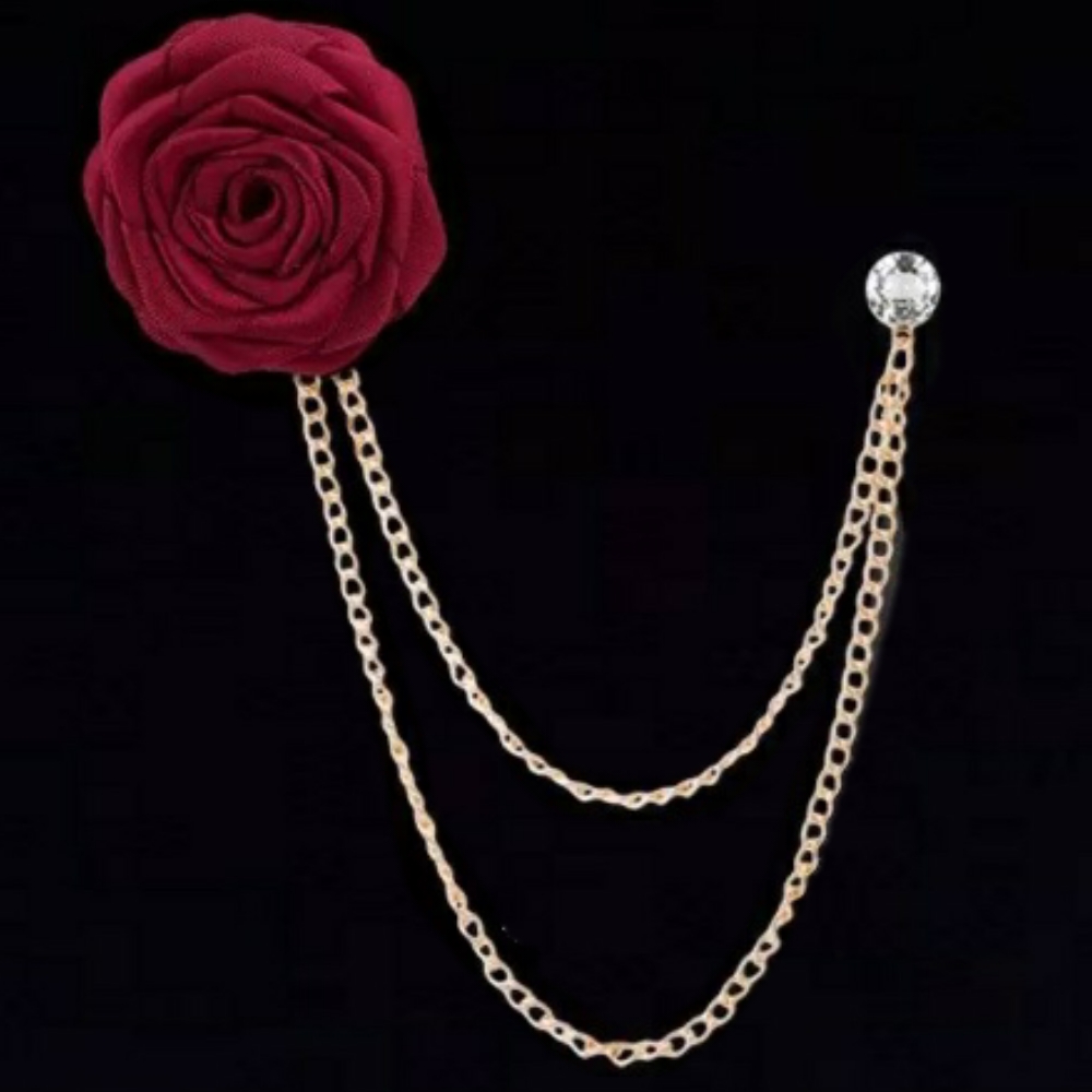 Flower Brooch With Chain + Pocket Square / Rose Chain Brooches For Men ...