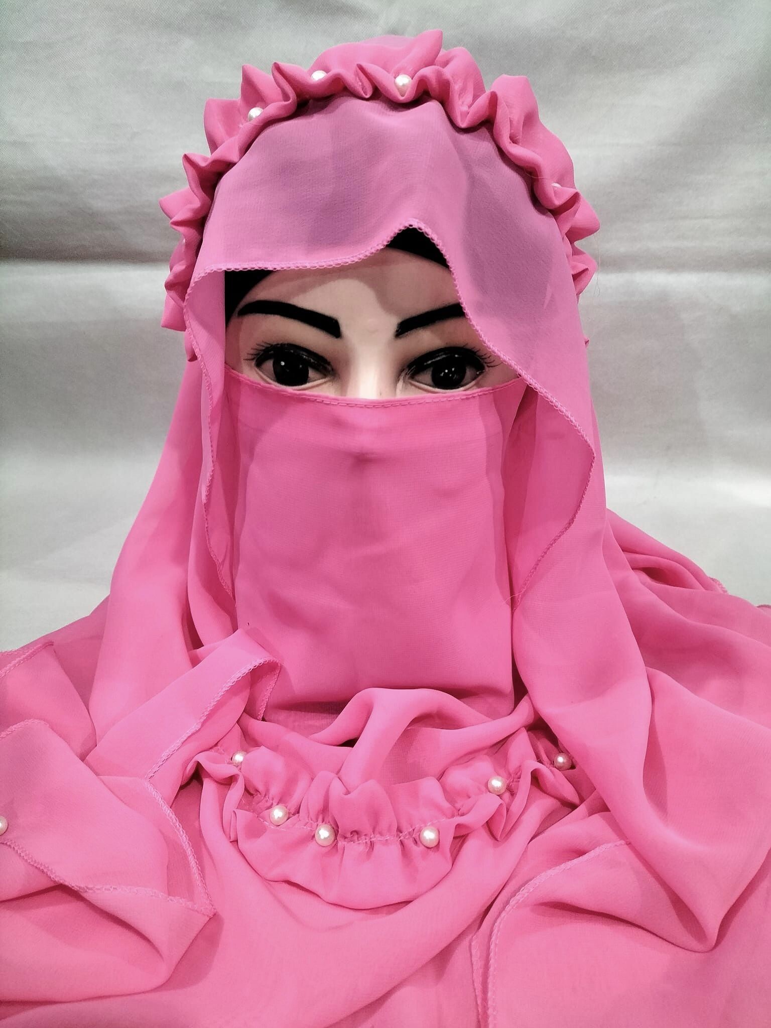CROWN READY TO WEAR NIQAB WITH PEARLS – ROSE PINK | Daraz.pk