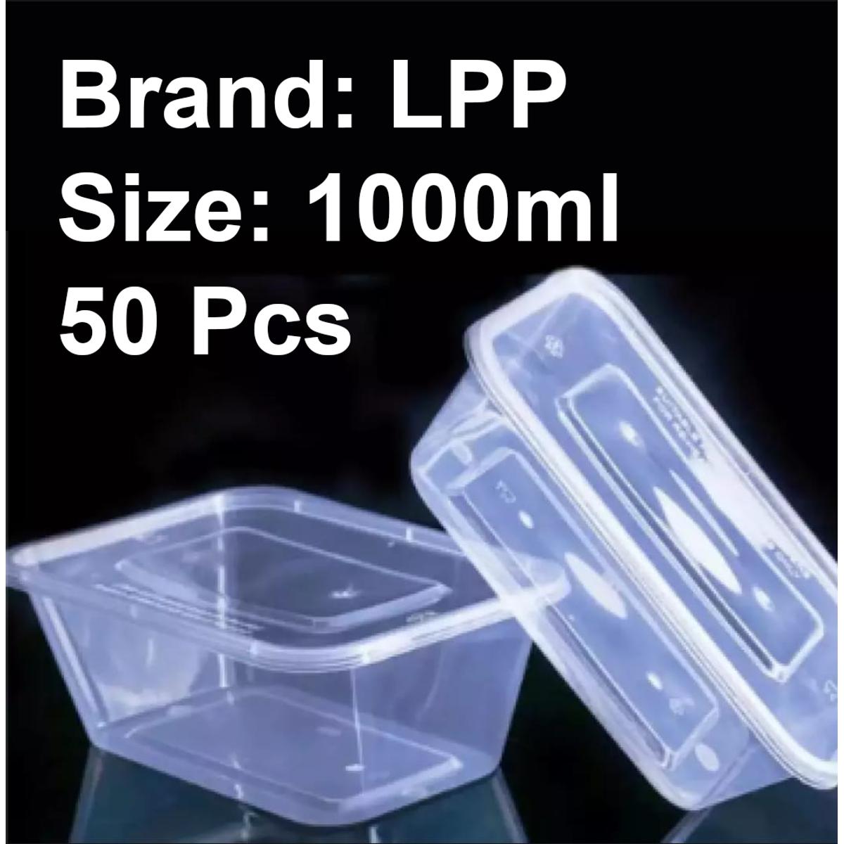 Pack of 50 - 1000 ML. Microwave Disposable Food Storage Boxes - Clear ...
