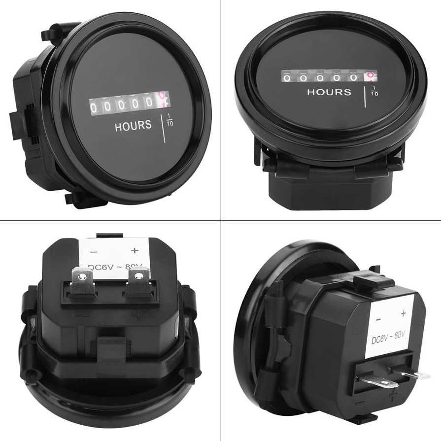Car Truck Engine 6-80V Round Mechanical Hour Meter Timer Hourmeter ...