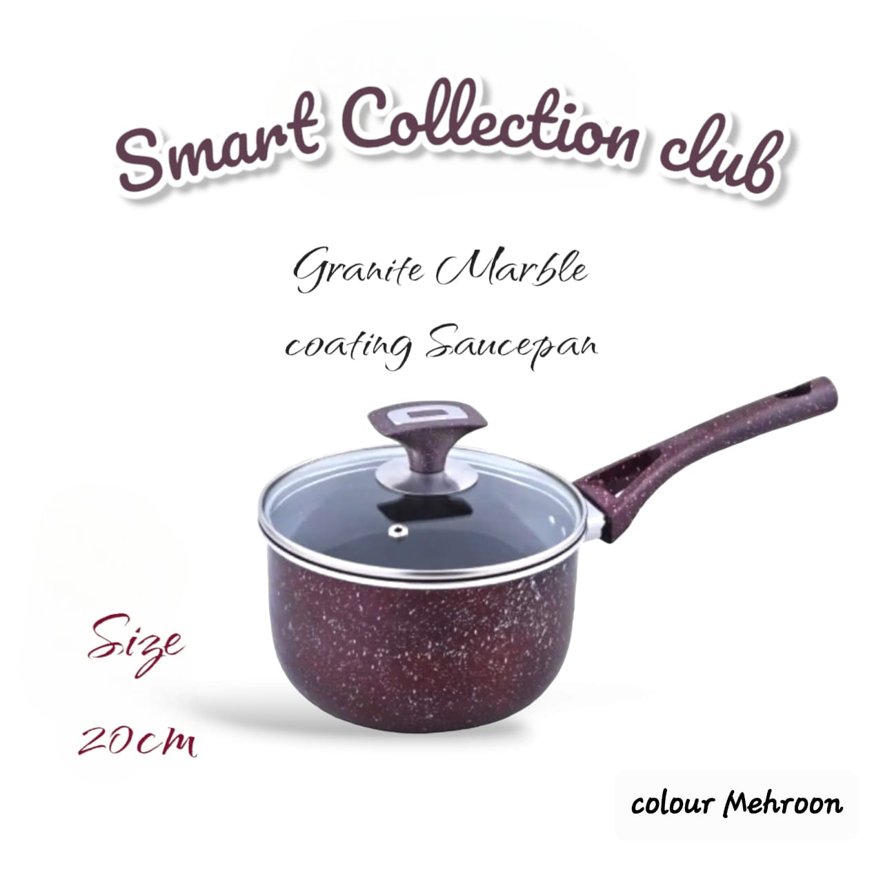 Nonstick Marble Coating Sauce pan 20cm with glass lid (Granite Coating ...