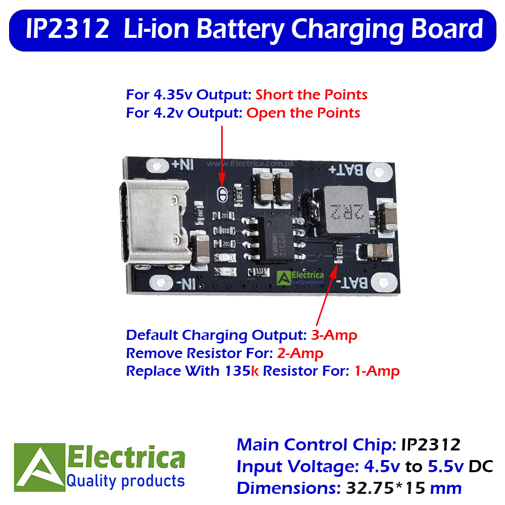 Type-C 3A High Current Lithium Battery Fast Charging Board IP2312 CC/CV ...
