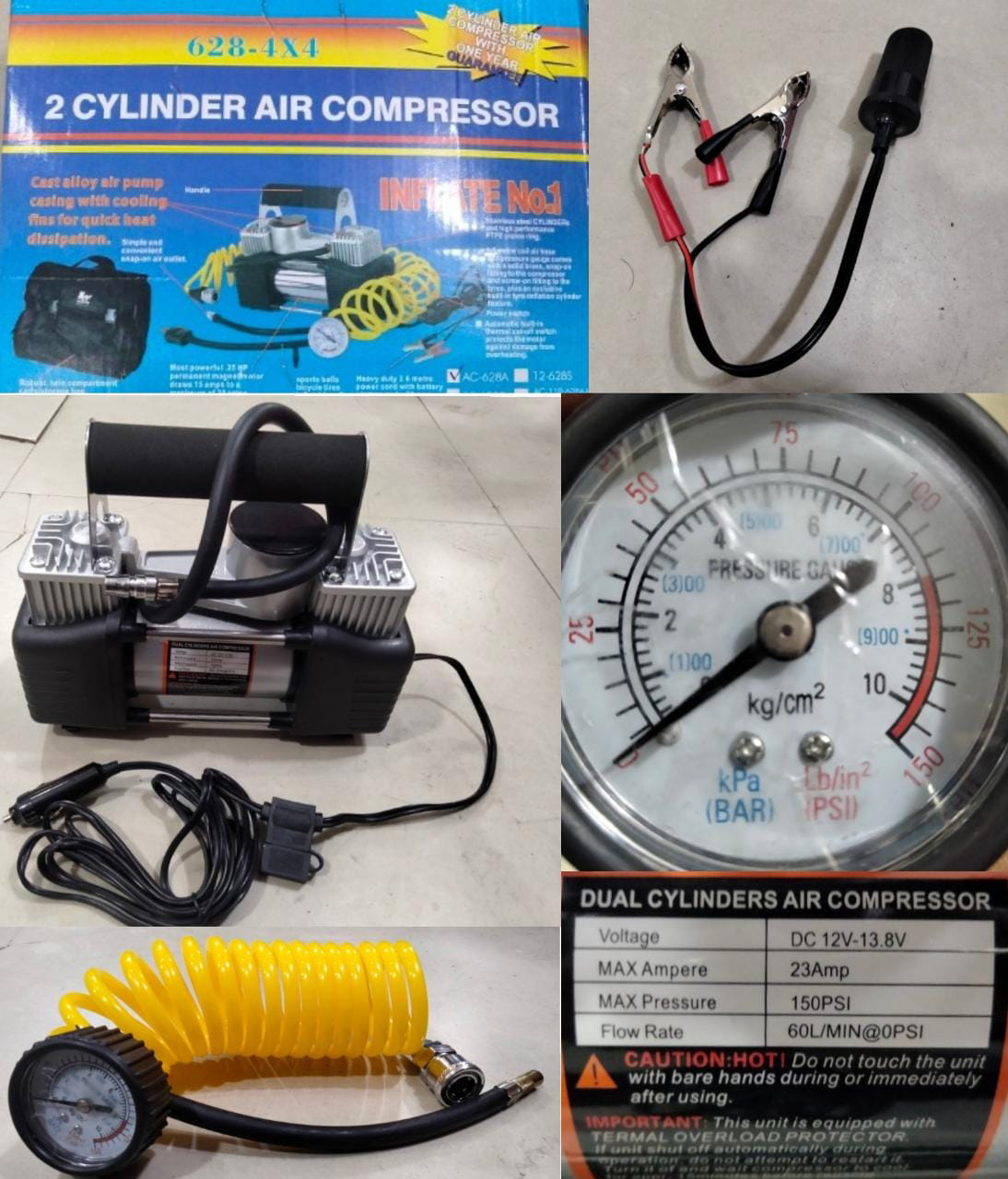 Portable Heavy Duty 2 Cylinder Air Compressor 12V 628-4X4 | Daraz.pk
